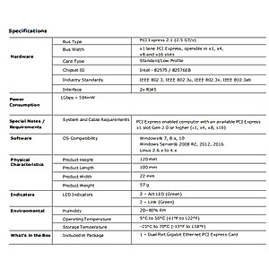 Dual-Port PCIe Gigabit Network Card 1000M PCI Express Ethernet Adapter with Intel 82575/82576 Two Ports LAN NIC Card for Support PXE for Windows/Windows Server/Linux/Freebsd/DOS with Low Profile