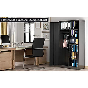 SUXXAN Metal Wardrobe Storage Cabinet, Industrial Steel Storage Cabinet with Adjustable Shelves and Hanging Rod, Modern Style for Home Office, Assembly Required