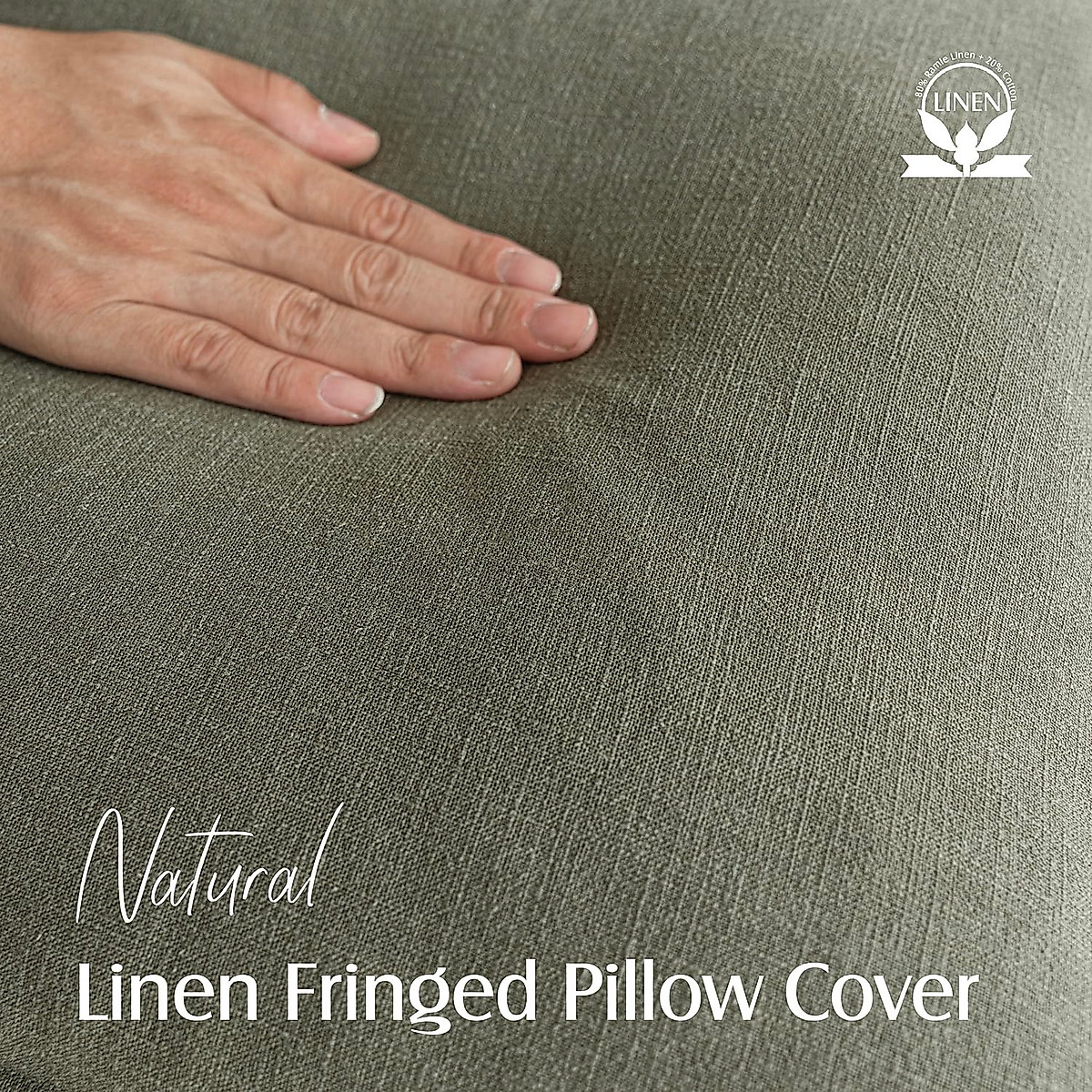 Foindtower Set of 2 Decorative Linen Fringe Throw Pillow Covers Cozy Boho Farmhouse Cushion Cover with Tassels Soft Accent Pillowcase for Couch Sofa Bed Living Room Home Decor,18×18 Inch,Olive Green