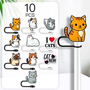 Uketniy 10Pcs Cat Straw Cover Cup for Tumbler Cup,10mm Cute Cat Drinking Straw Topper, Reusable Protectors Straw Tips Lids for Cup Accessories (10Pcs Cat 10mm)