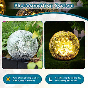 Solar Lights Outdoor Garden Decor Glass Solar Gazing Globe Light Balls Powered Waterproof, LED Globe Lights,Outside Decor for Lawn Patio Yard Pathway Christmas Garden Decor (2 Pieces,4 Inch)