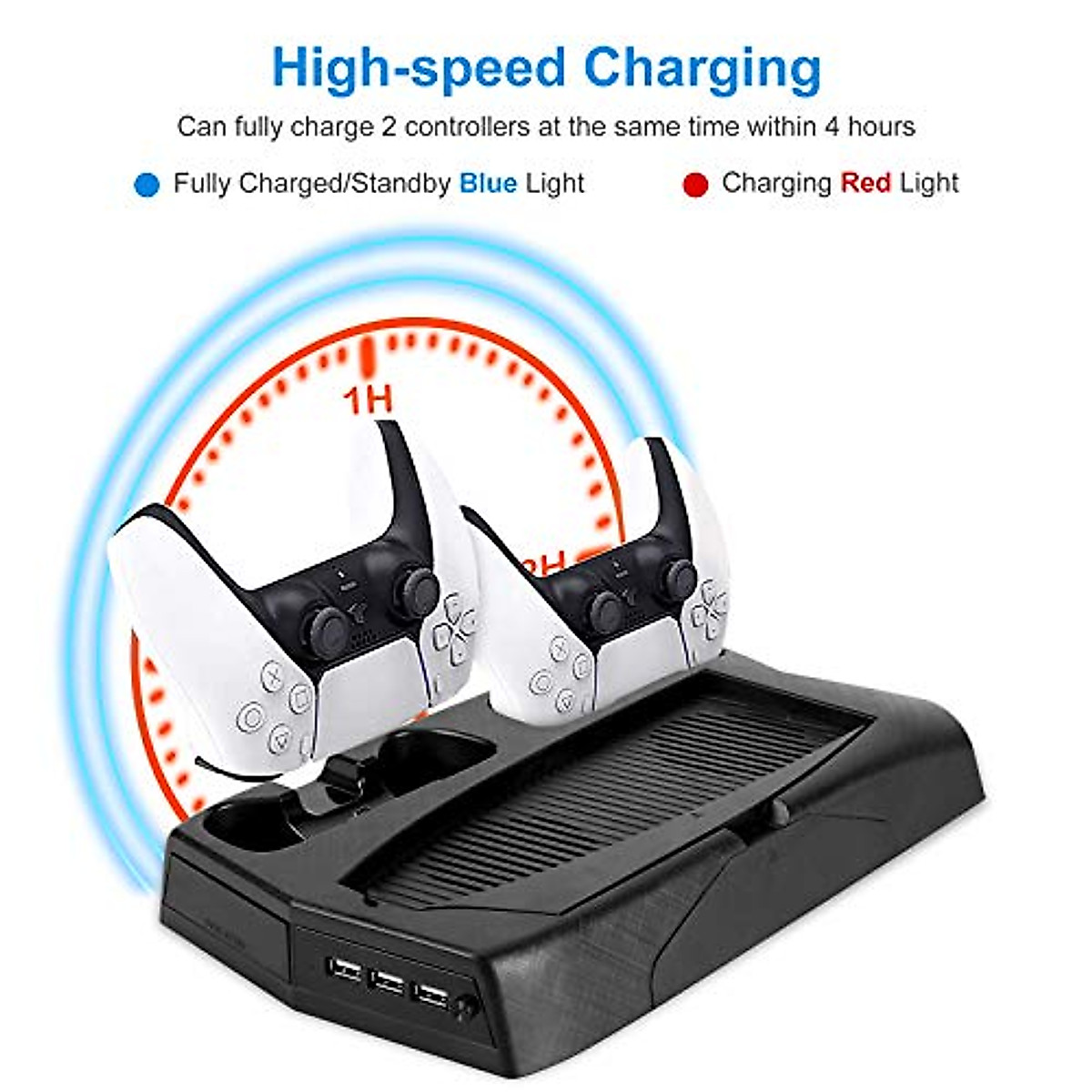 Cooling Station for Playstation 5 Console, Charing Station for PS5 Digital Edition/PS5 Ultra HD, Cooling Fan Stand with Dual Controller Charging Docks