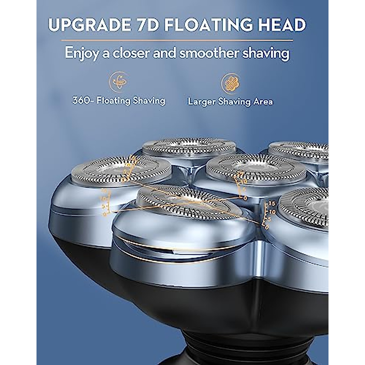 Detachable Head Shavers, Kibiy Electric Razor IPX7 Waterproof for Bald Men, Wet/Dry LED Display Rechargeable 7D Rotary Shaver Grooming Kit with Type-C Charge