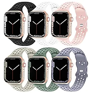 Aopigavi 6 Pack Breathable Sport Bands Compatible with Apple Watch Band 38mm 40mm 41mm 42mm 44mm 45mm 49mm for Women Men, Soft Silicone Strap Wristband for iWatch SE Series Ultra/8/7/6/5/4/3/2/1 Band