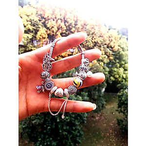 Heart Safety Chain Charm 925 Sterling Silver Beads fit Pandora Charms Bracelet & Necklace (White Safety chain)