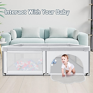 Baby Playpen, ALVOD 71x59'' Playpen for Toddler, Playpen for Babies with Gate, Baby Playard with Anti-Slip Sucker and Tear-Resistant Mesh, Indoor Outdoor Kids Activity Center, Sturdy Safety Baby Fence