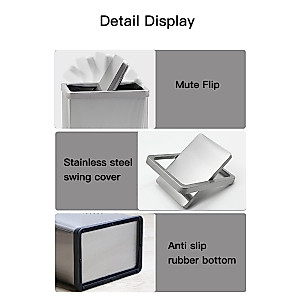 JINYCOME 2.6 Gallon Small Office Bathroom Trash Can with Swing Lid,Living Room Bedroom Garbage can Wastebasket bin,Metal Decor Trash Can (Stainless Steel)
