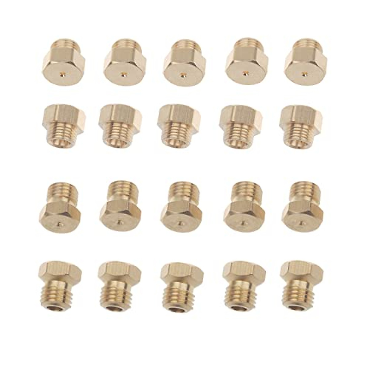 Timsec 20Pcs Brass Jet Nozzles, M6 x 0.75mm and M5 x 0.5mm Thread, 0.5mm and 0.68mm Nozzle Hole, DIY Burner Parts for Range, Stove, Oven Conversion Kit, Propane LPG Natural Gas Pipe Water Heater