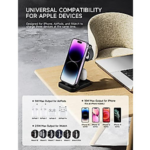 3 in 1 Charging Station, Foldable Charger Stand for Multiple Devices, iPhone Charging Station with 18W Wall Adapter, Fast Charge Portable Travel Charger Compatible with iPhone, iWatch, AirPods