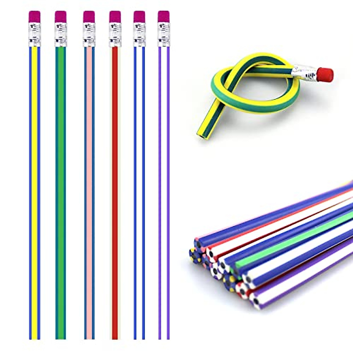 Flexible Pencils,48 Pieces Bendy Pencils,Colorful Soft Bendable Pencils with Eraser for Students Kids as School Teachers Prizes