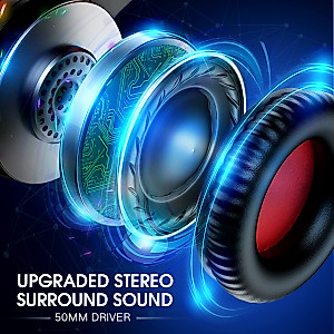 Gaming Headsets for Xbox One PC PS4 PS5 - Computer Over Ear Headphones with Noise Cancelling Mic & Stereo Sound for Nintendo Switch - Red