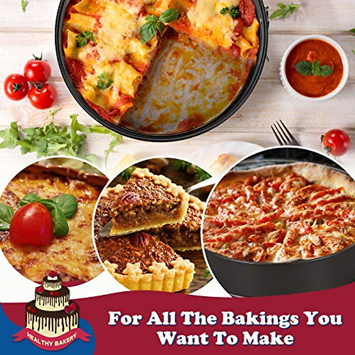 HIWARE 9 Inch Non-stick Cheesecake Pan Springform Pan with Removable Bottom / Leakproof Cake Pan with 50 Pcs Parchment Paper - Black