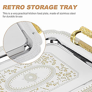 Cabilock Rectangular Serving Tray Serving Tray with Handles Nordic Serving Platter Stainless Steel Food Trays Stainless Steel Tea
