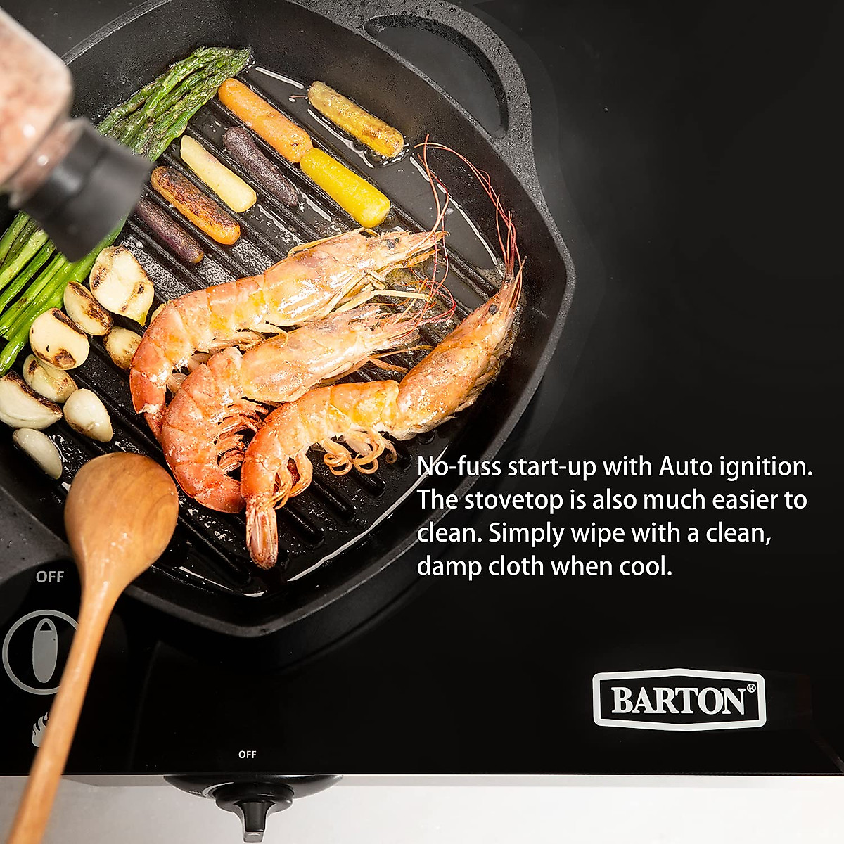 Barton Double Burner Stove w/Auto Ignition Glass Top Deluxe Outdoor Propane Portable Camping Cooking Range