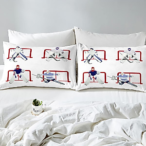 Ice Puck Game Sheets Set Ice Hockey Sports Player Bedding Set for Kids Bed Sheet Set Splash Ink Style Sheets with Deep Pocket Fitted Sheet Black Gaming Room Decor 4Pcs with 2 Pillow Case Full Size