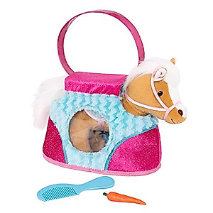 Pucci Pups – Beige Horse with Blue Stripes and Pink Pony Bag (ST8274Z) 10 inches