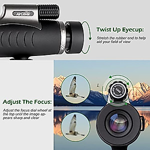 Aircover 10x42 HD Monocular Telescope, BAK-4 Prism Waterproof & Fogproof Monocular with Hand Strap, Tripod, Phone Adapter - Scope for Wildlife Bird Watching Shooting Hunting Camping Travel Scenery