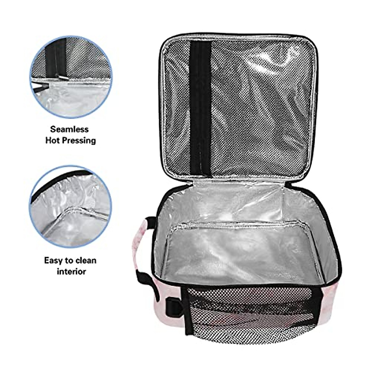 Lunch Bags for Boys Girls, Pink Marble Pattern Reusable Insulated Lunch Box Thermal Meal Tote Kit, Lunch Cooler Bag Organizer with Adjustable Shoulder Strap