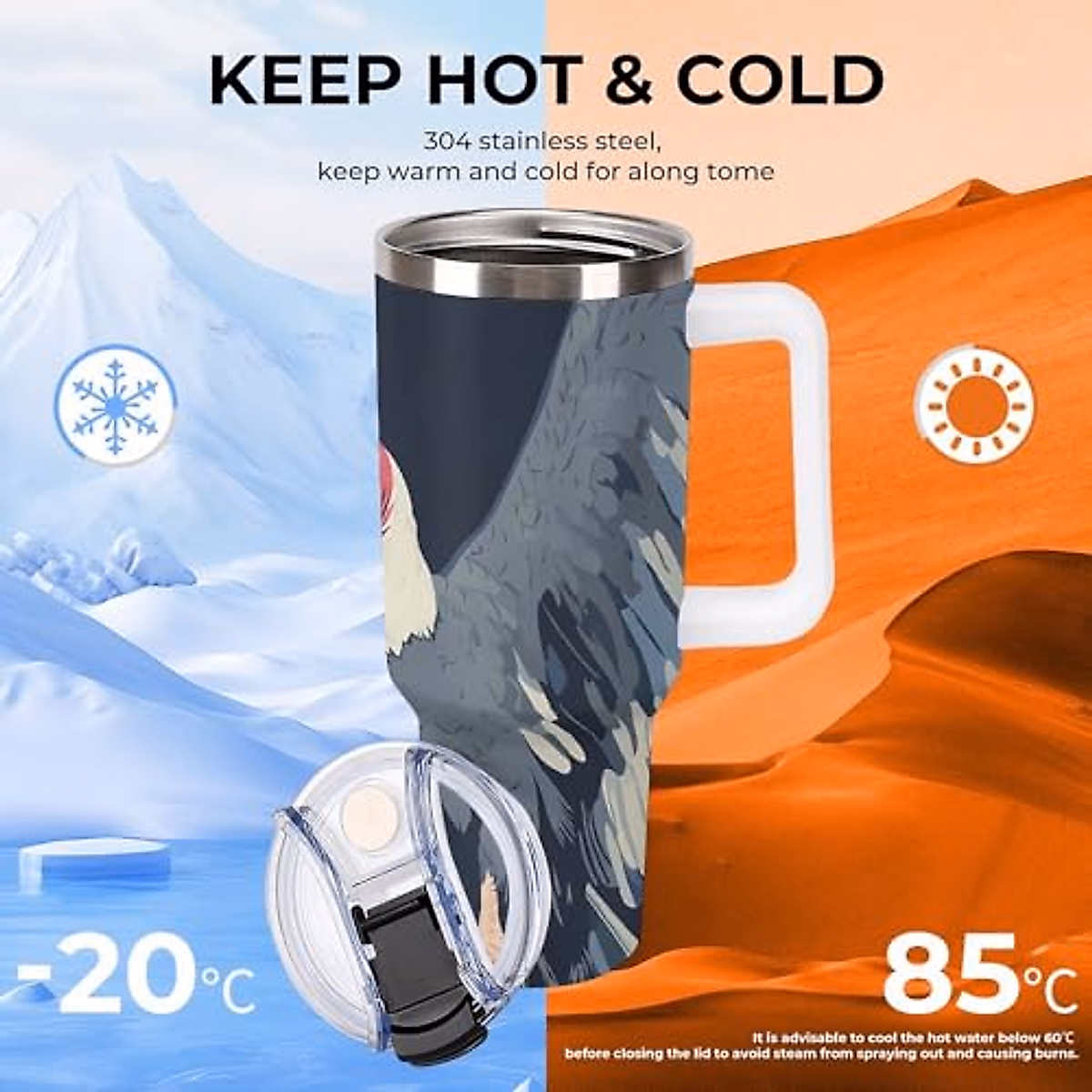 Flying Vulture Large Capacity Insulated Car Cup Travel Coffee Mug 40 Oz Reusable Tumblers with Straw and Lid