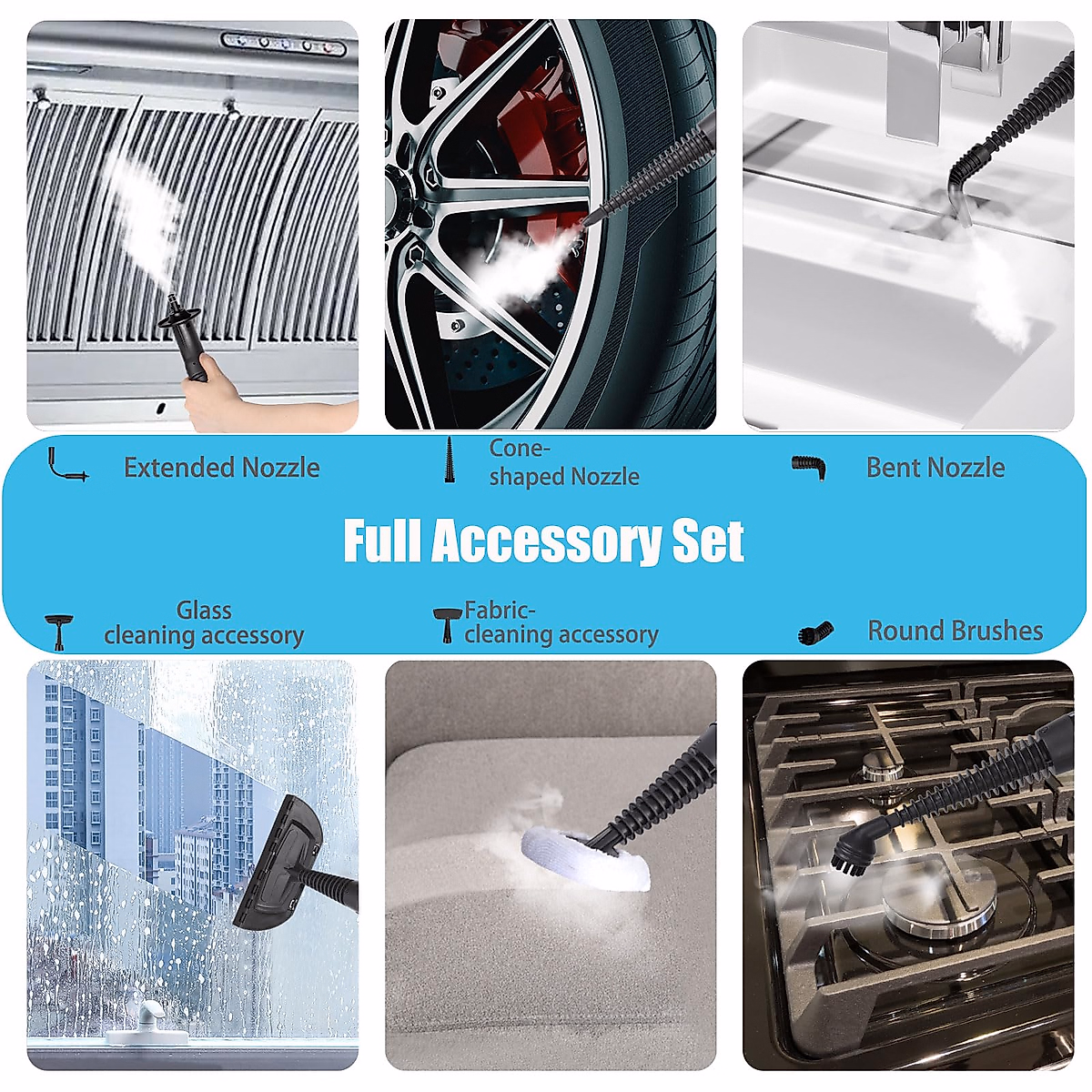 Vilucks Handheld Steam Cleaner, Upholstery Steamer for Cleaning, 25-30S Fast Heating Furniture Steam Cleaner, 12 in 1 Steamer for Home Use, Couch, Car, Sofa, Tile, Multi surface (Add Water at Anytime)