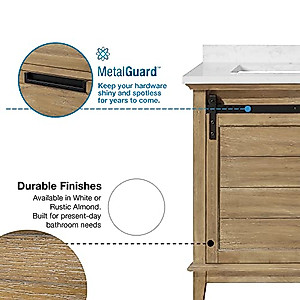 OVE Decors Edenderry 72" Double Undermount Sink Bathroom Vanity with Cultured Marble Countertop and Barn Doors, Pre-Assembled | Backsplash Included | 03 Drawers and Power Bar, 72 inches, Rustic Almond