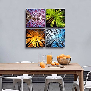 MESESE Art 4 Panels Canvas Print Wall Art Spring Summer Autumn Winter Four Seasons Landscape Color Tree Painting Pictures Prints Nature Forest Artwork Stretched and Framed for Bedroom Living Room Home Decorations