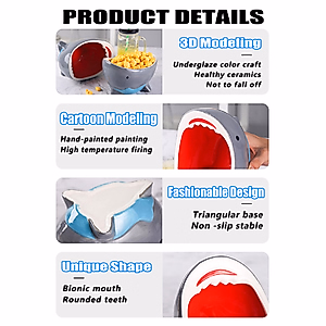 Sepnoic 40 oz Shark Attack Bowl Cute Candy Popcorn Serving Bowl Ceramic, 3D Cartoon Large Storage Bowls for Fruit Key Party Decoration Holiday Gifts, Blue Grey