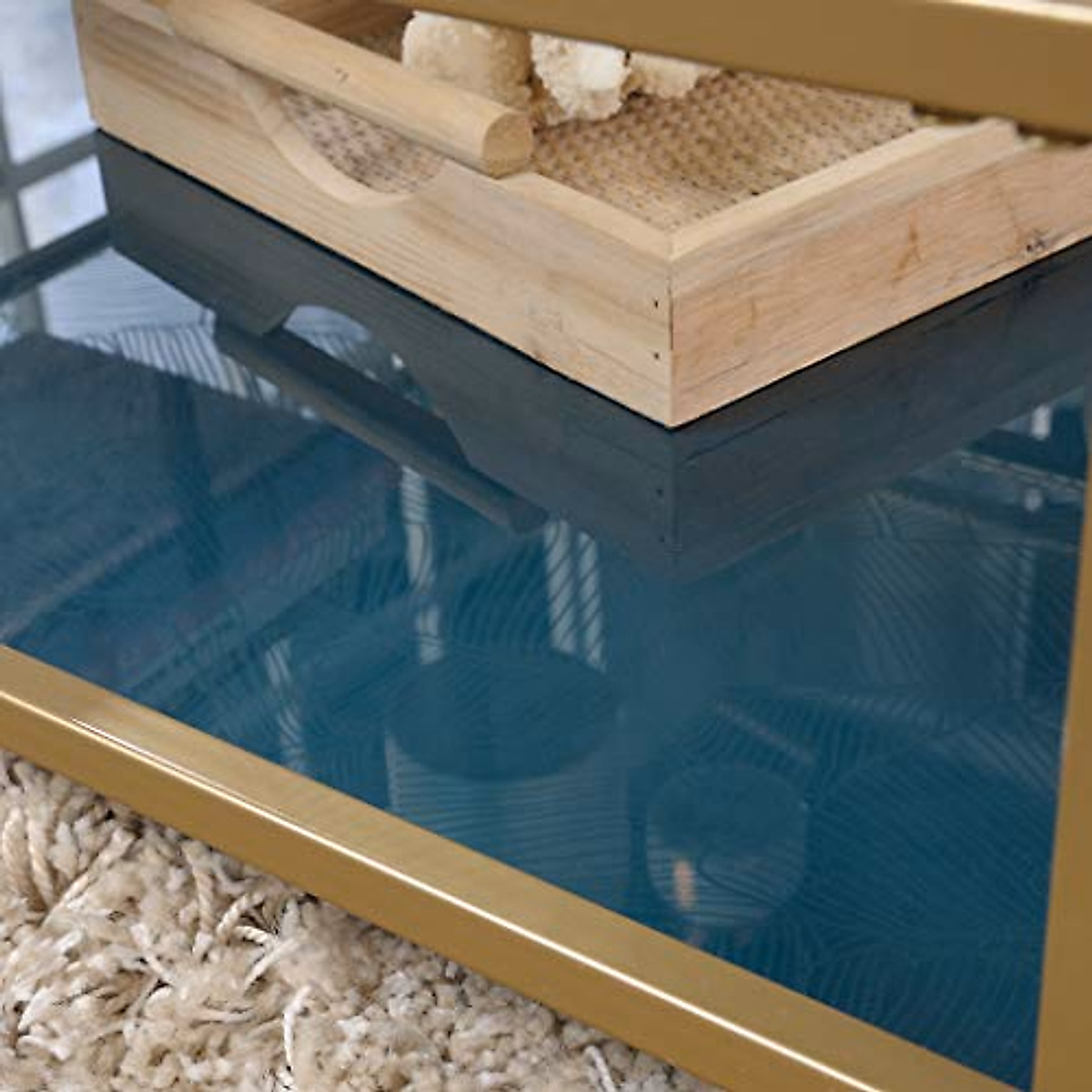 Sauder Coral Cape Coffee Table, L: 29.53" x W: 29.53" x H: 18.9", Satin Gold Finish