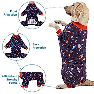 LovinPet Pullover Pitbull Pajama PJS - Lightweight Pullover Pajamas, Full Coverage Dog Pjs,Spacecraft Navy Print, Large Breed Dog Pjs/XL