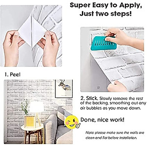 Coavas Peel and Stick Wallpaper Brick 17.7x118.1 Inches White Gray Removable Wallpaper Peel and Stick Self Adhesive Faux Brick for Bedroom Backsplash Laundry Room Accent Walls