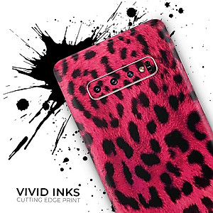 DesignSkinz Fuzzy Real Pink Leopard Print Protective Vinyl Decal Wrap Skin Cover Compatible with The Samsung Galaxy S20 (Screen Trim & Back Glass Skin)
