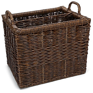 Qunclay Magazine Basket Wicker Divided Magazine Basket Rectangular Wicker Newspaper Holder, 15.4 x 12 x 12.6 Inch (L x W x H), Antique Walnut Brown