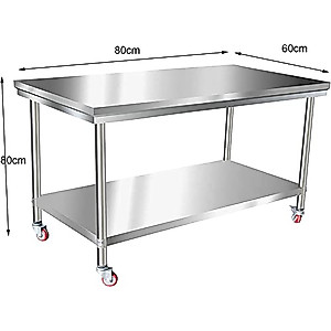 Business Hotel Kitchen Work Catering Table, Commercial Work Table Stainless Steel Prep Table Heavy Duty Table with Undershelf Plus 4 Casters (Wheels) for Kitchen Restaurant Rack (Size : 80x60x80cm)