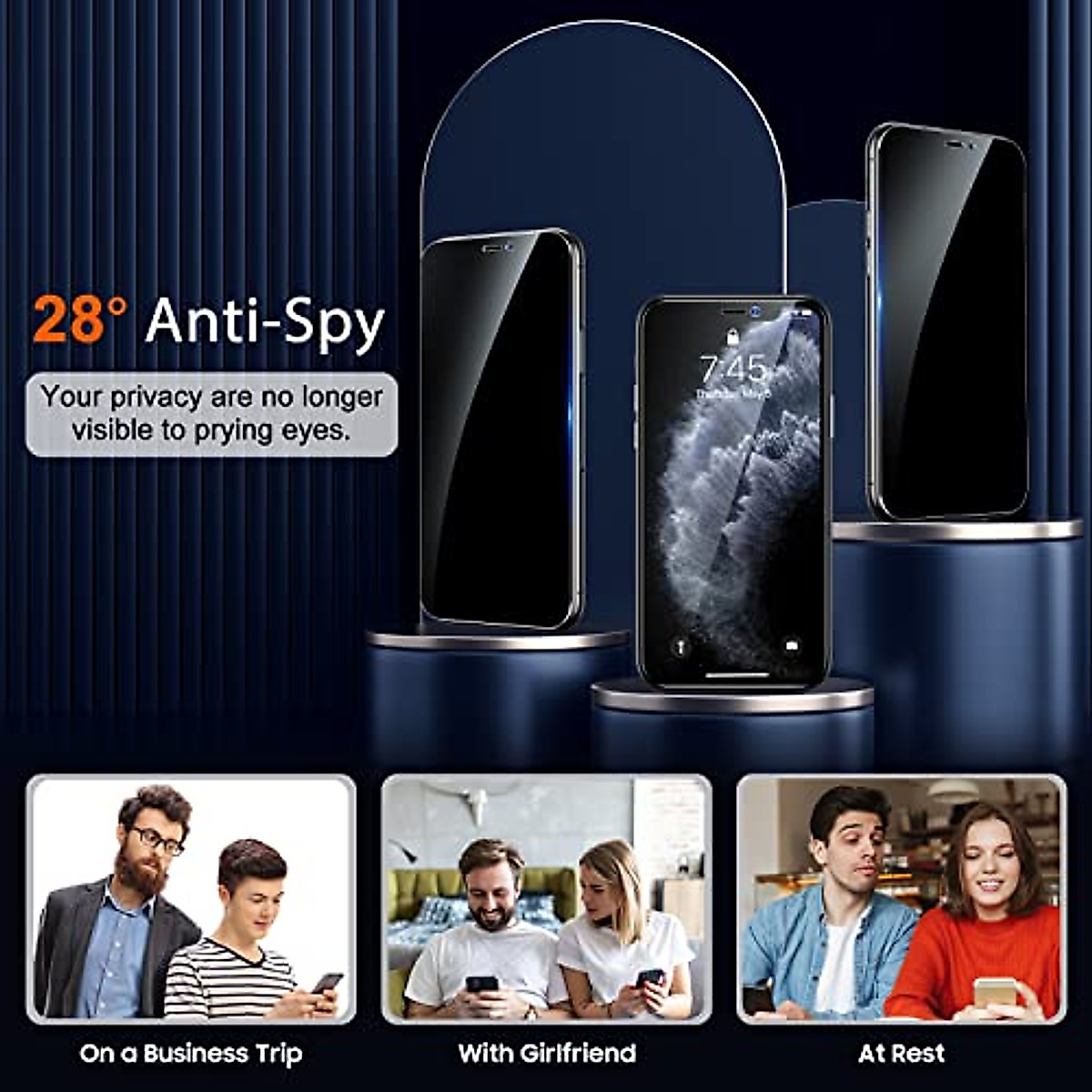 UniqueMe [4 Pack] compatible with iPhone 11 Pro Max 6.5 - inch, 2 Pack Privacy Screen Protector Tempered Glass and 2 Pack Camera Lens Protector, Anti Spy Bubble Free Case Friendly - Precise Cutout