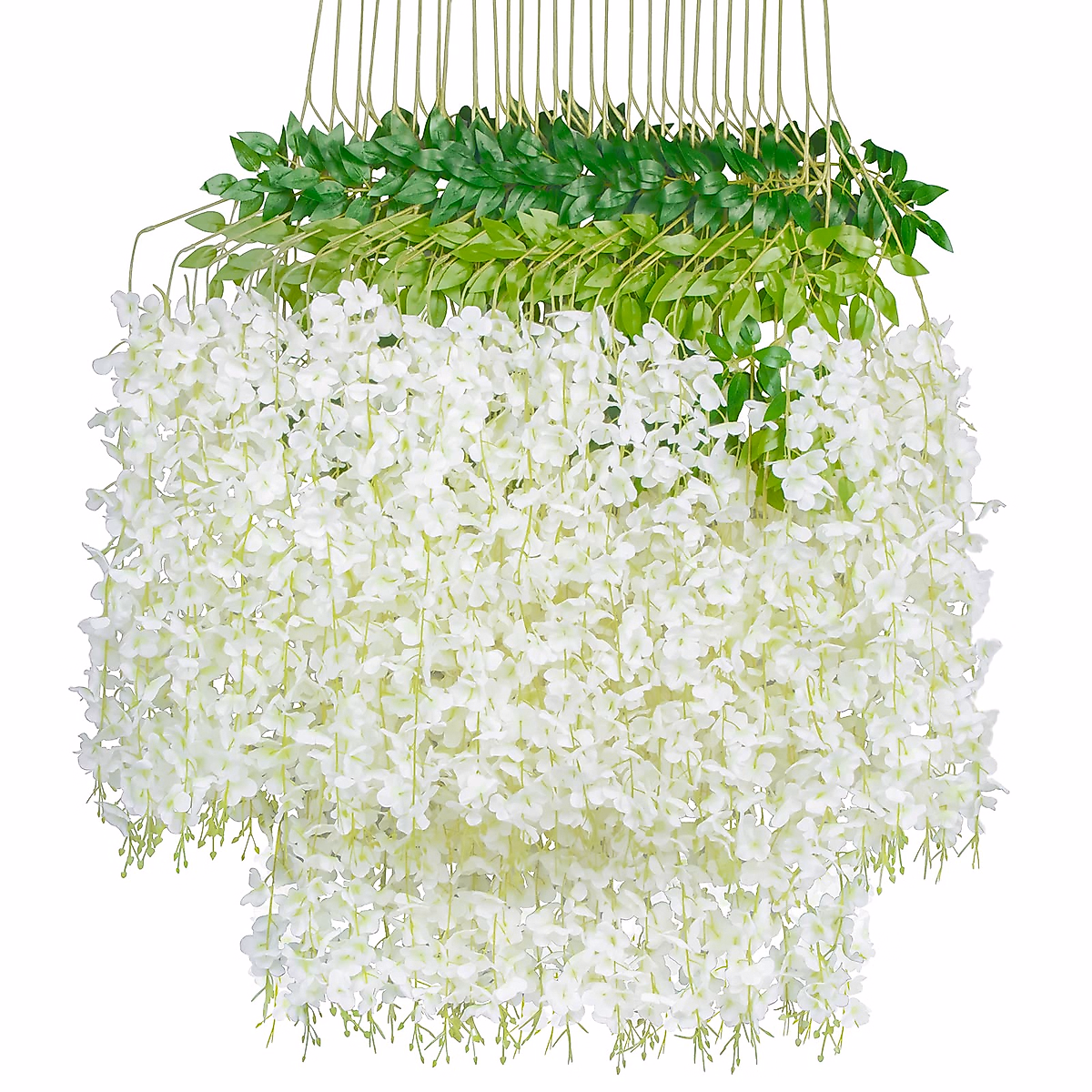Kmorenew White Wisteria Hanging Flowers - 12 Pack 3.6 Feet/Piece Artificial Fake Wisteria Vine Rattan Hanging Garland Silk Flowers String for Home Party Wedding Garden Outdoor Décor