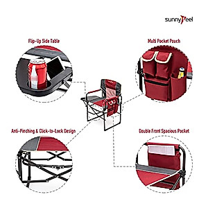 SUNNYFEEL Camping Directors Chair, Heavy Duty,Oversized Portable Folding Chair with Side Table, Pocket for Beach, Fishing,Trip,Picnic,Lawn,Concert Outdoor Foldable Camp Chairs (Red)