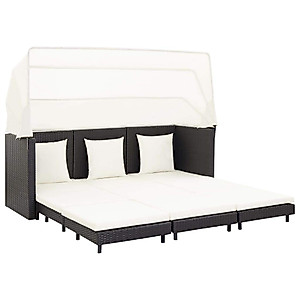 FAMIROSA Extendable 3-Seater Sofa Bed with Roof Poly Rattan Black