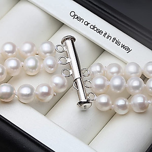 3 Multiple Layered Triplets Strand Pearl Necklace for Women,White Freshwater Pearls Necklace Mother's Day Gift