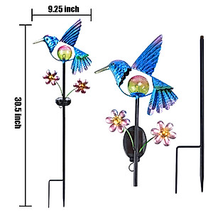Outdoor Solar Stake Lights Hummingbird Waterproof LED Crackle Glass Globe Stake Metal Light Garden Decorative Lights for Walkway Pathway Lawn Patio