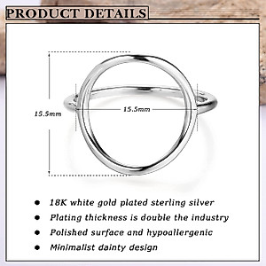 MILACOLATO 925 Sterling Silver Ring for Women 18K White Gold Plated Open Circle Karma Rings Polished Fashion Simple Plain Stackable Statement Promise Rings Comfort Fit Size 9