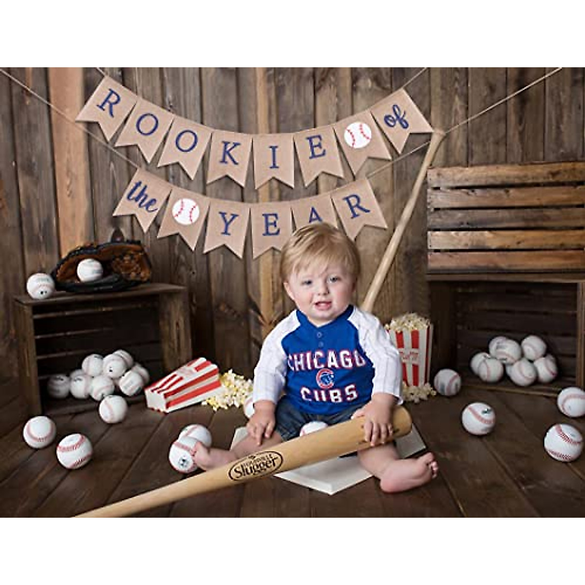 Rookie of the Year Burlap Banner - Rookie Year Birthday, Rookie of the Year,Baseball First 1st Birthday Decoration, Baseball Birthday Party Banner, Baseball Party Supplies (Rookie of the Year)