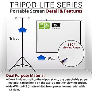 Akia Screens 2 in 1 110 inch Portable Projector Screen with Stand and Carry Bag 4:3 16:9 8K 4K HD 3D, Stand or Wall Mount Tripod Projection Screen for Outdoor Movie Home Theater, AK-T110VLITE (Black)