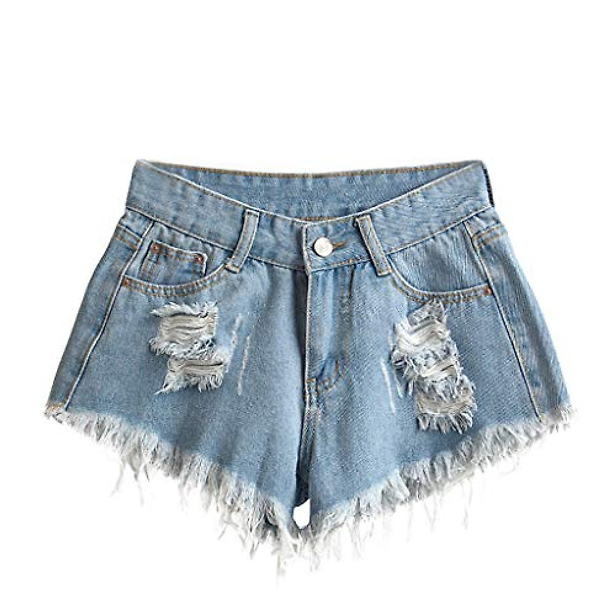 Fashion Slim Shorts,THENLIAN Womens Pocket Hole Jeans Denim Pants Female High Waist Slim Sexy Shorts(XXL, Blue)