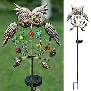 Decorman Outdoor Solar Light Stake - Solar Powered Metal Owl LED Decorative Garden Lights for Walkway, Pathway, Yard, Lawn (Rusty Brown)