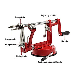 Apple Peeler, Slicer Corer Potato Peelers 3 In 1, Stainless Steel Heavy Duty Suction Cup Base And 5 Extra Blades Included As Well As Cleaning Tool (red)