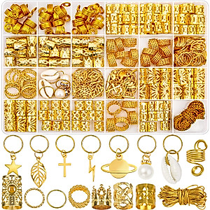 Lucomb 259 Pcs Hair Jewelry for Braids, Loc Jewelry for Hair Dreadlock for Women, Metal Gold Rings Cuffs Clips for Dreadlock Accessories Hair Braids Jewelry Decorations