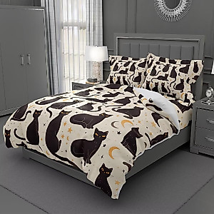 Cat Duvet Cover King Size 3D Printed Black Cat King Duvet Cover Set Cat Lover's Gift Animal Themed Printed Bedding Sets Room Decor 3 Pcs Comforter Cover with 2 Pillowcases