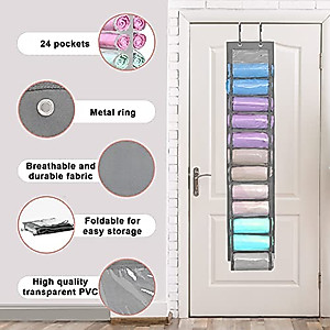 2 Pack Legging Hanging Storage Organizer, HUNTALG Yoga Leggings Space Saving Bag Storage Hanger with 24 Compartment, Foldable Clothes Closets Roll Holder for T-Shirt, Towel, Legging, Jean (Gray)