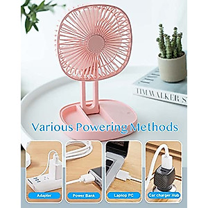 DEPOZA 7 Inch Travel Fan, Portable Folding Desk Fan with 3 Speeds, 185° Rotation, Battery Operated & Rechargeable, Quiet Small Table Fan for Bedroom, Office
