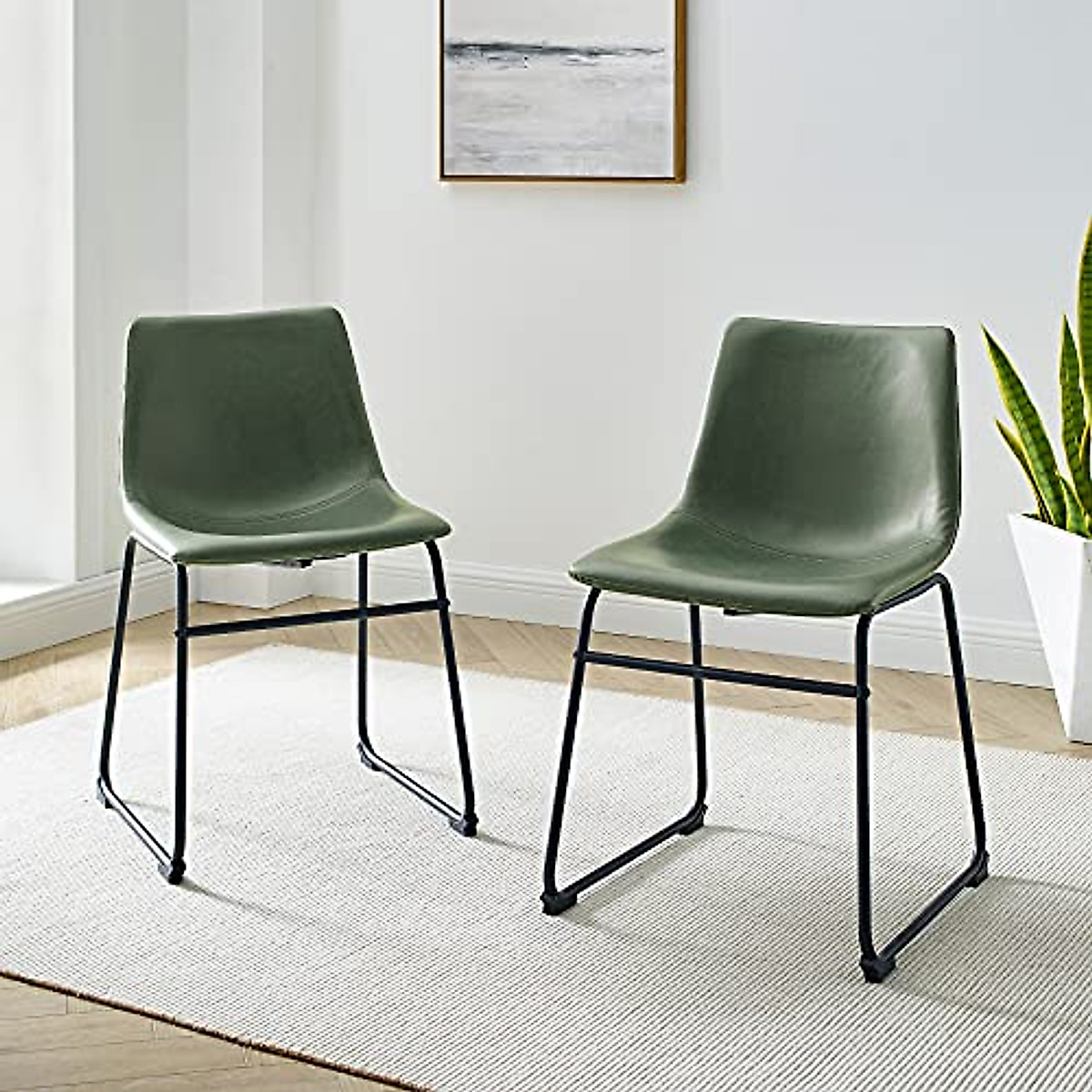 Walker Edison Douglas Urban Industrial Faux Leather Armless Dining Chairs, Set of 2, Green